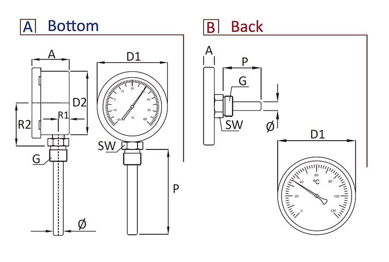 Bimetallic dial thermometer in zincked steel - hkmilson